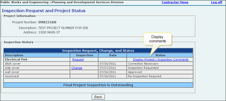 Schedule Inspections and Review Inspections History