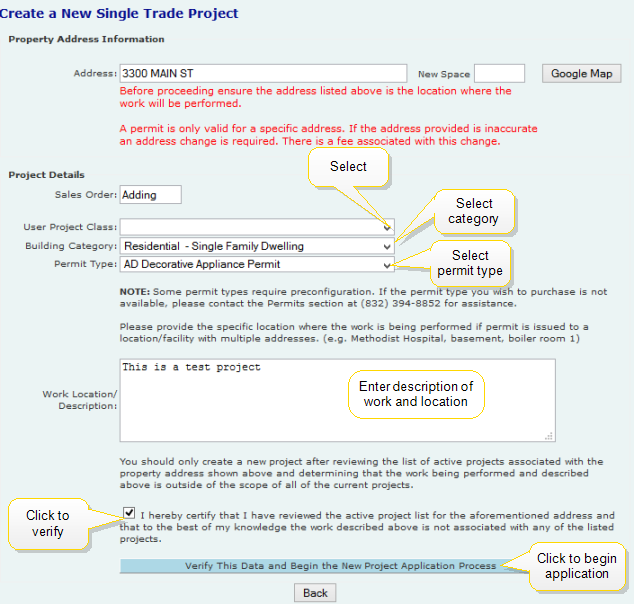 Create a New Single Trade Project and Purchase a Permit