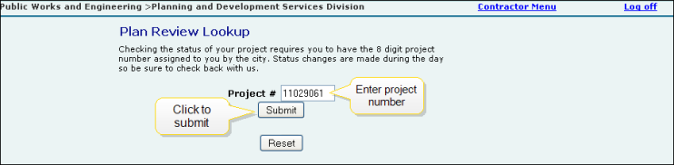 Check the Plan Review Status of a Project