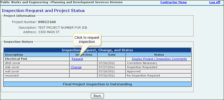 Schedule Inspections and Review Inspections History