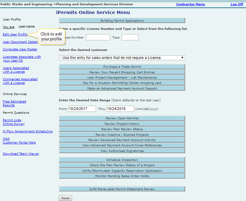 User Profile Menu