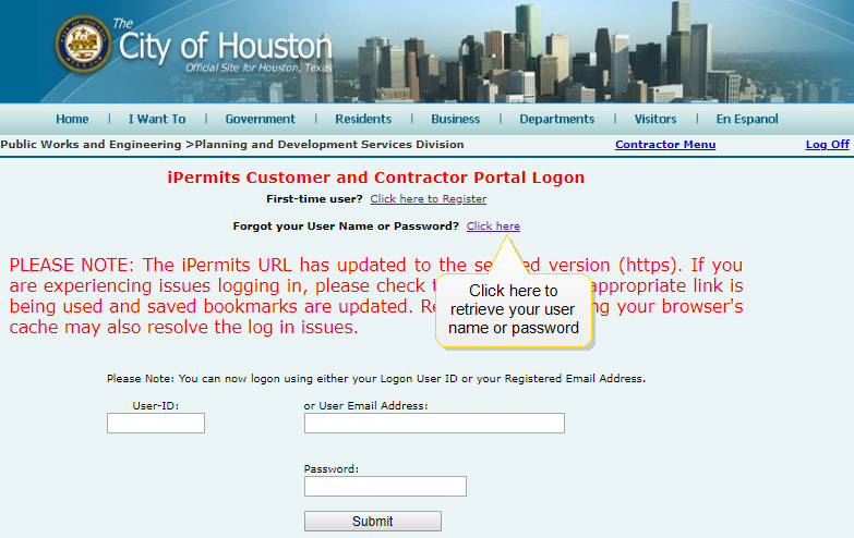 Logging in to the iPermits Web Portal